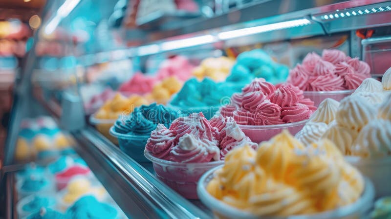 Selection of Various Flavored Ice Creams in a Display Case at a Shop ...