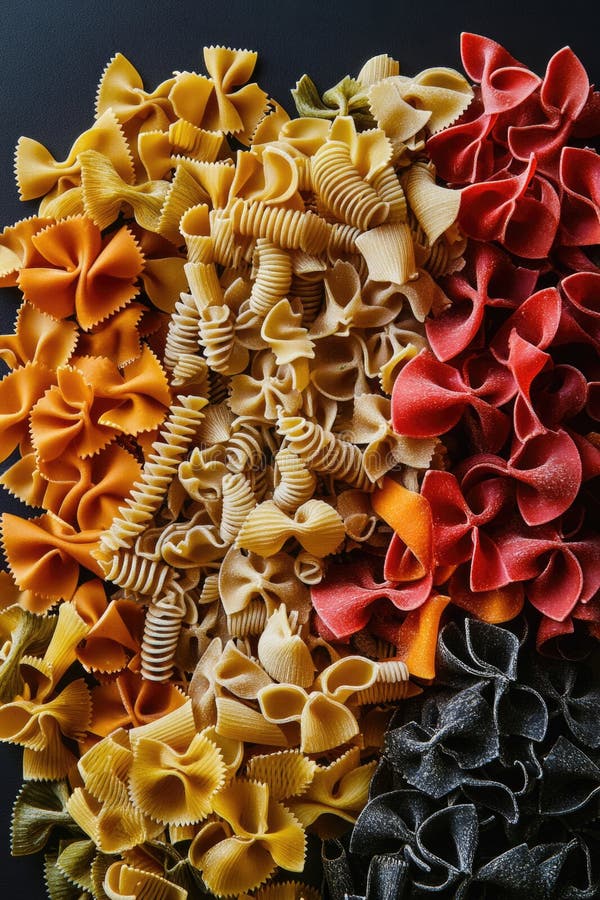 Pasta varieties on table stock photo. Image of noodles - 375417598