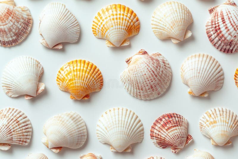 A Selection of Various Sea Shells Placed on a Clean White Surface for ...