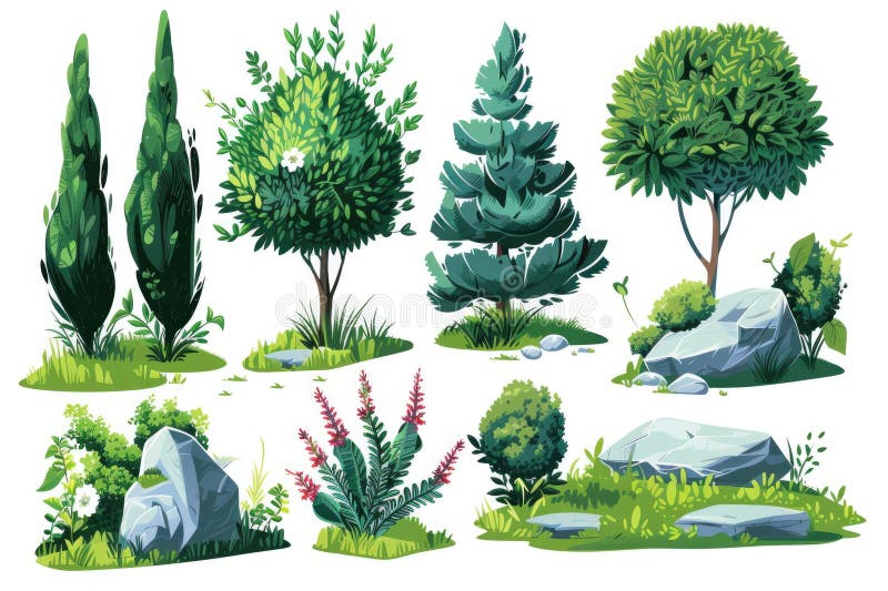 A Selection of Various Tree Species and Shrubs, Useful for Landscaping ...