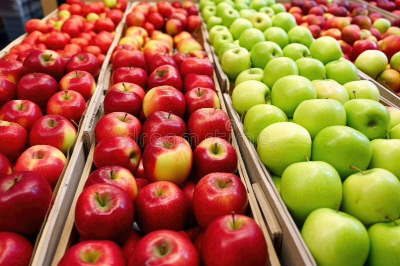Selection of Various Types of Apples on a Market Stand Stock Photo ...