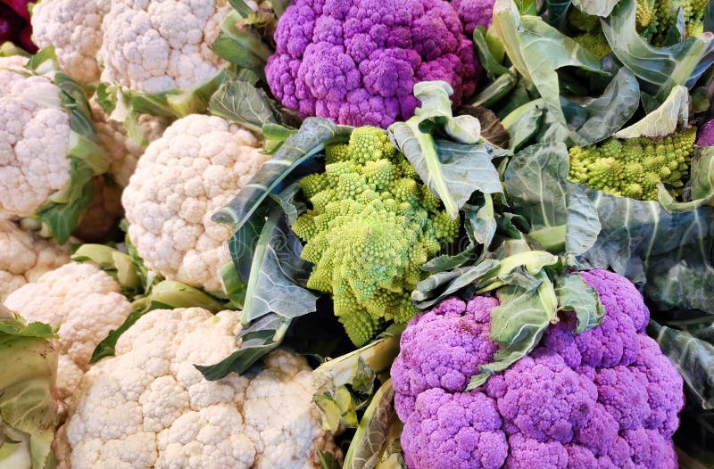 A Selection of Various Types of Cauliflower, Including Romanesco ...