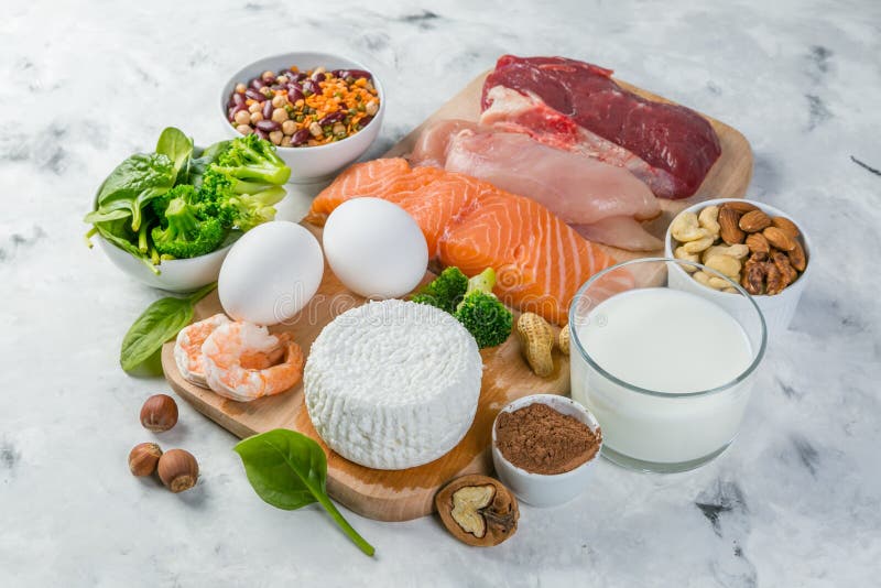 Selection on Vegetarian and Animal Origin Protein Sources Stock Image ...