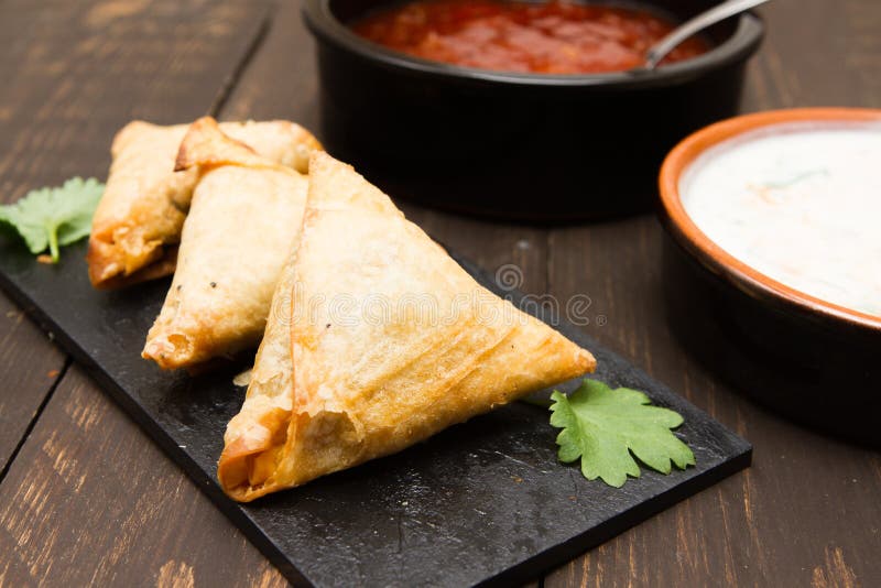 Vegetarian samosas stock image. Image of raita, appetizer - 119575251