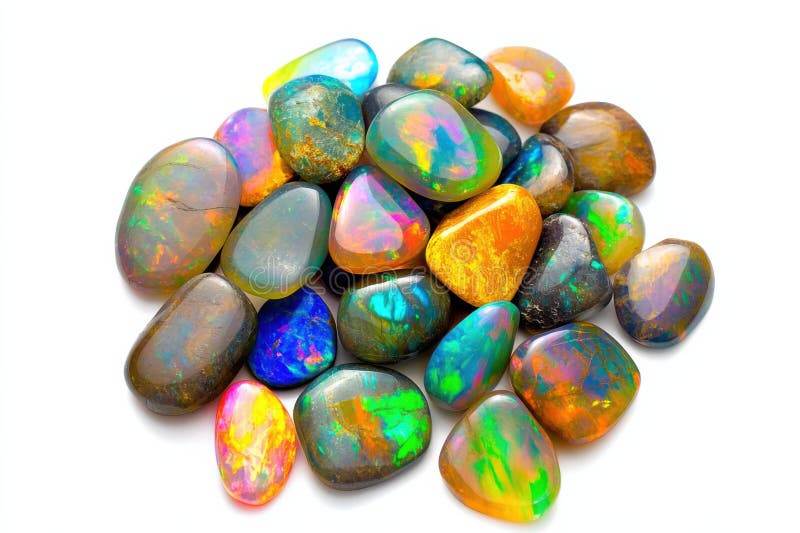 Selection of Vibrant Opal Gemstones Showcasing Unique Colors and ...