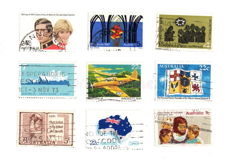 A Selection of Vintage Postage Stamps from Australia. Editorial ...