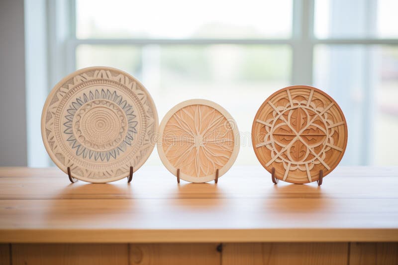 A Selection of Wood Plates with Different Carved Patterns Stock ...