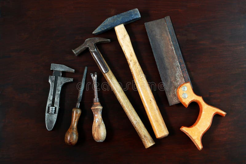 A Selection of Wooden Handled Vintage Tools.. Stock Photo - Image of ...