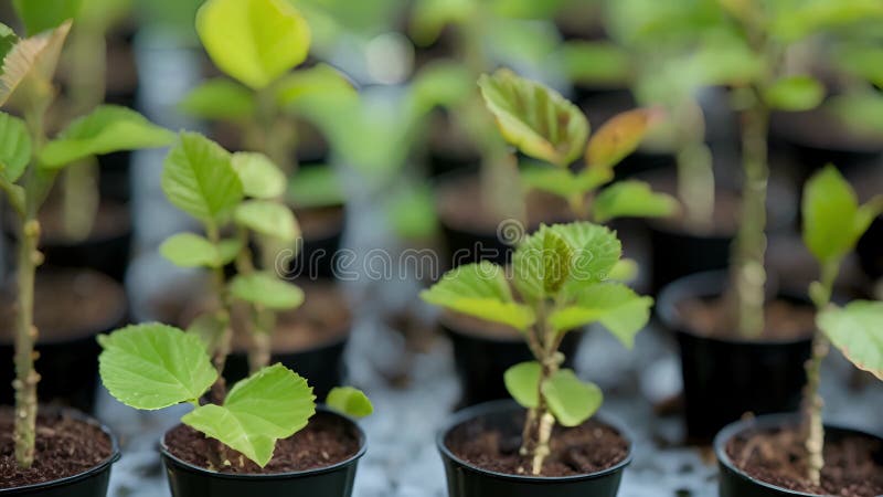 A Selection of Young Tree Saplings with Different Types of Leaves and ...