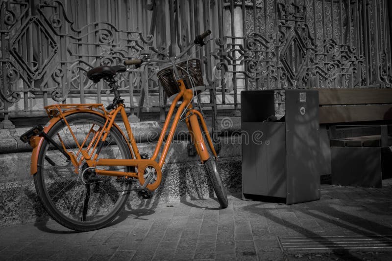 Selective Color Shot of a Red Bicycle on the Street Stock Image - Image ...