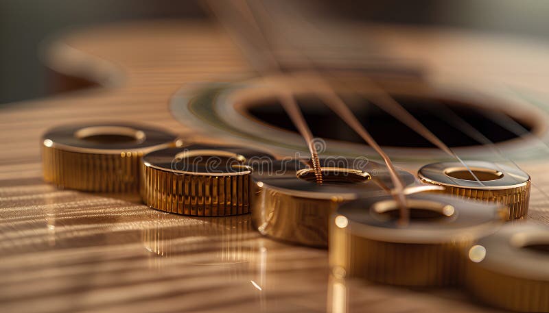 Selective Focus of Acoustic Six String Guitar Sound Hole and Phosphor Bronze Strings Stock Photo ...