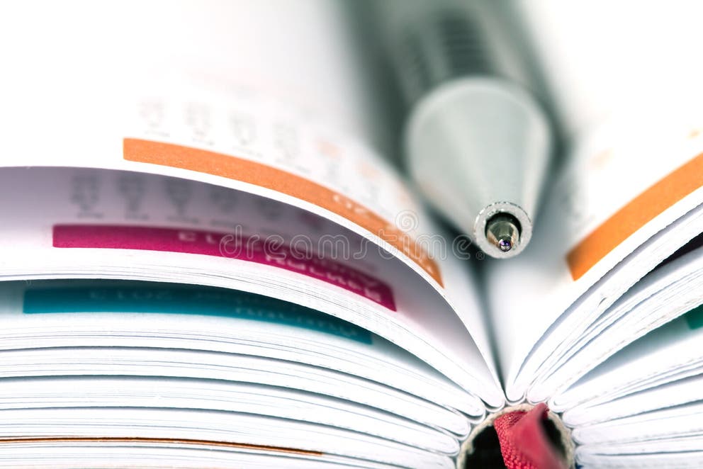 Selective Focus of Ball Pen on Opened Lined Diary Book with Cale Stock ...