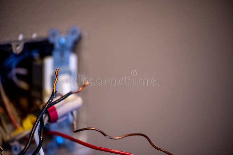 Selective Focus on Bare Wire on an Electrical Project that is a Shock ...