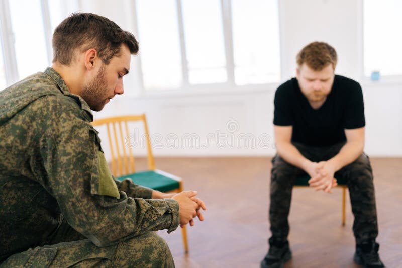 Selective Focus of Bearded Caucasian Soldier Male Suffering Depression ...