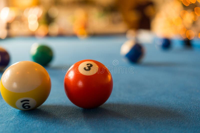 Selective Focus at Billiard Ball on Blue Table Stock Photo - Image of rack, group: 371012766