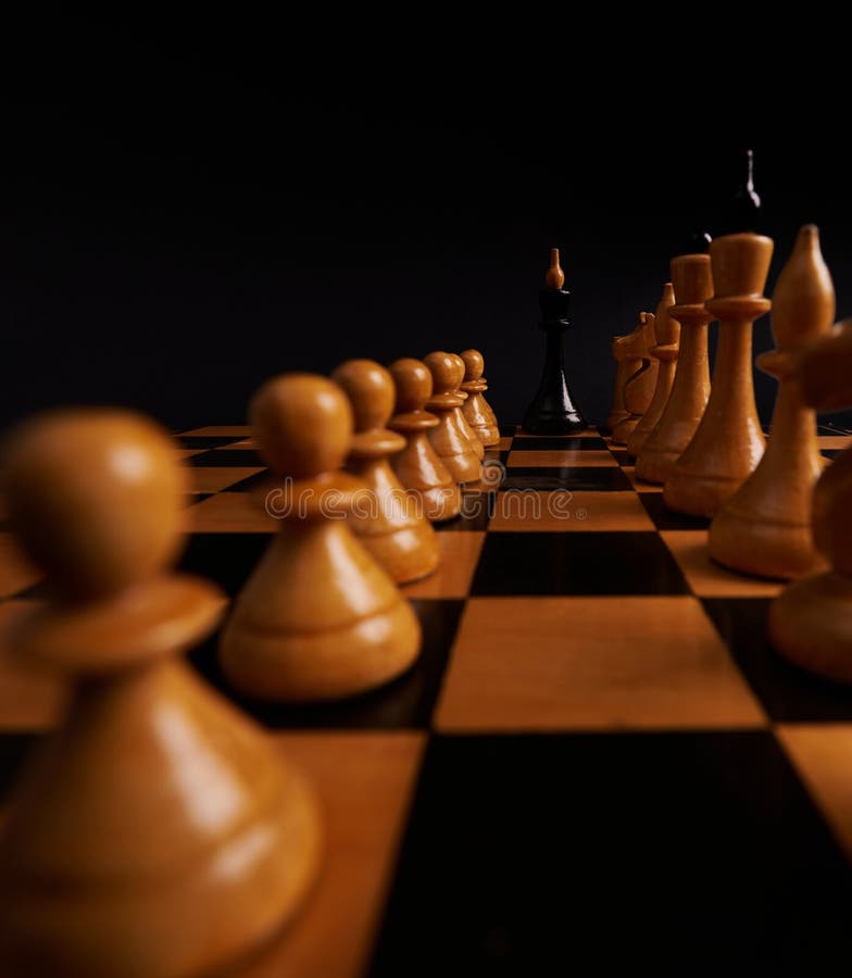 Selective Focus on Black King Chess Piece in the Middle of Chessboard ...