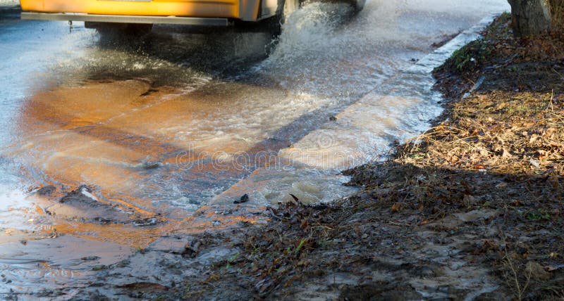 Emergency Sewerage. Water Flows Down the Sidewalk from a Ruptured ...