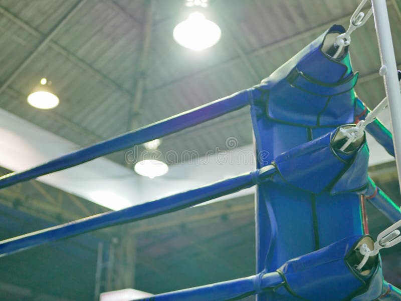 Selective Focus of Boxing Ring / Stage with Its Ropes, Corner Cushion ...