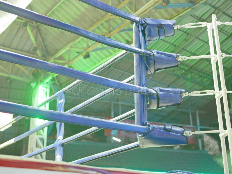 Selective Focus of Boxing Ring / Stage with Its Ropes, Corner Cushion ...