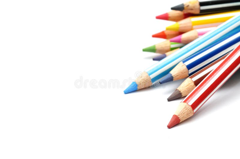Selective Focus of Bunch of Color Pencils with Stripe, White Background ...