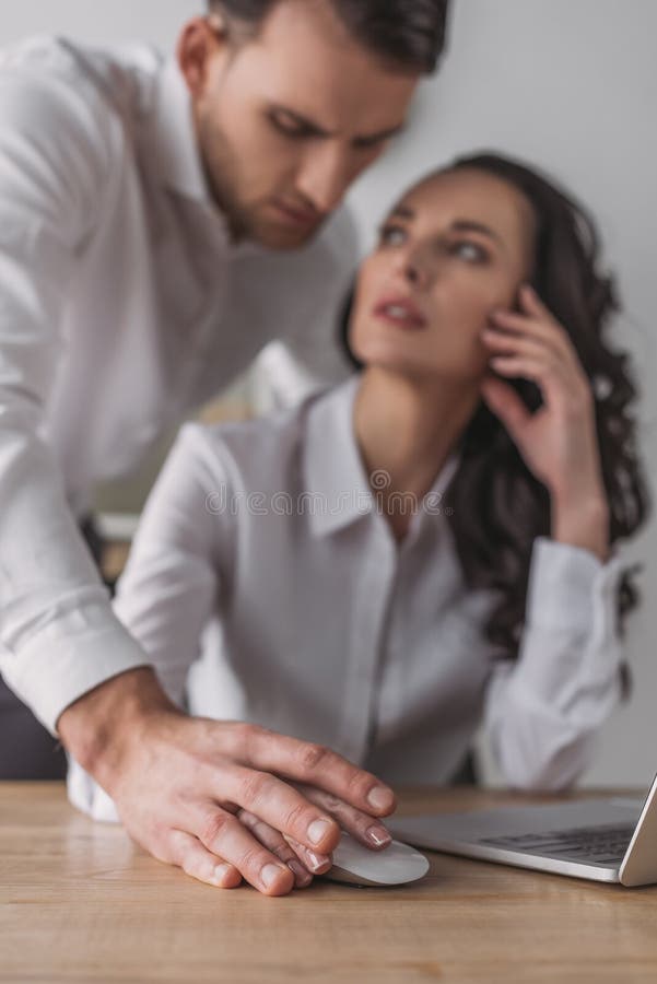 Secretary Touching Tie of Shocked Businessman Stock Image - Image of ...