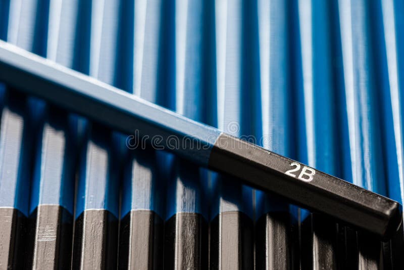 Selective Focus on Buttom of Blue and Black 2B Pencil Stock Image ...