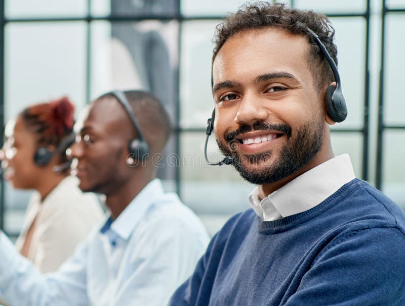 Call Center Operator in Headset Working in Office. Stock Image - Image ...