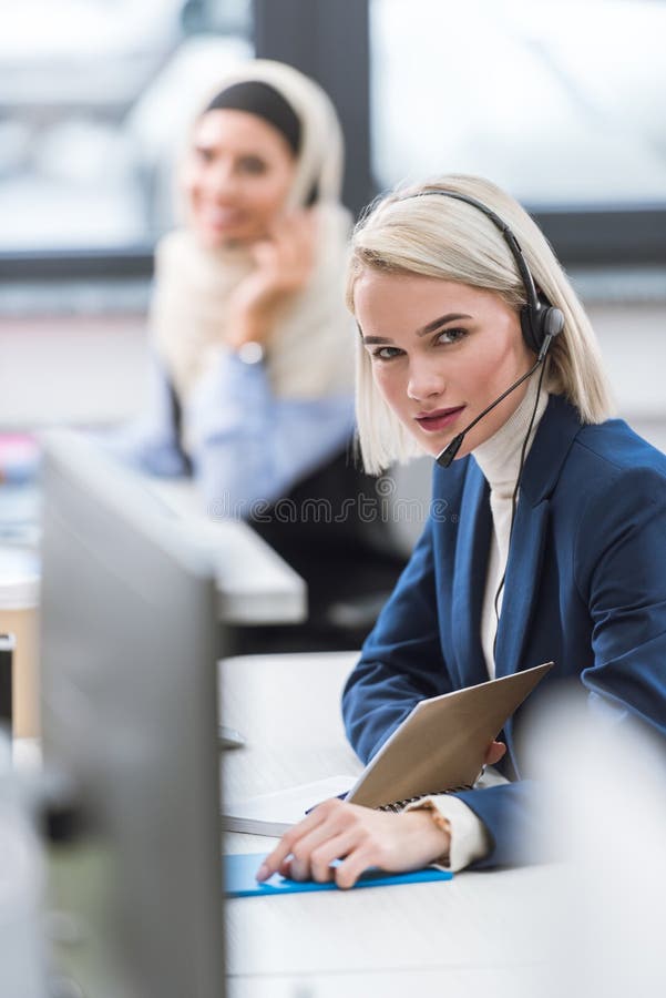 Call Center Operator Working in Office Stock Photo - Image of women ...