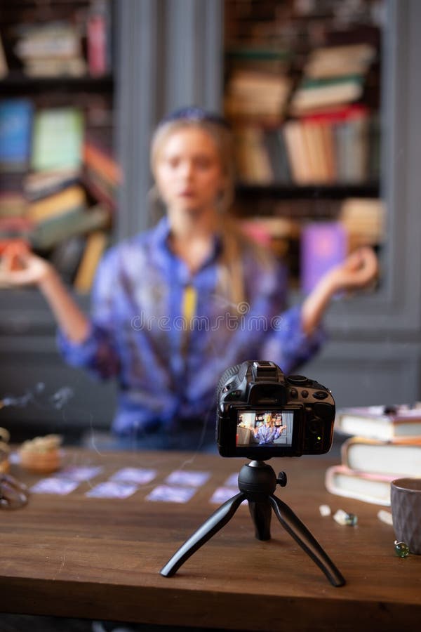 Selective Focus of Camera on the Tripod Stock Photo - Image of pensive ...