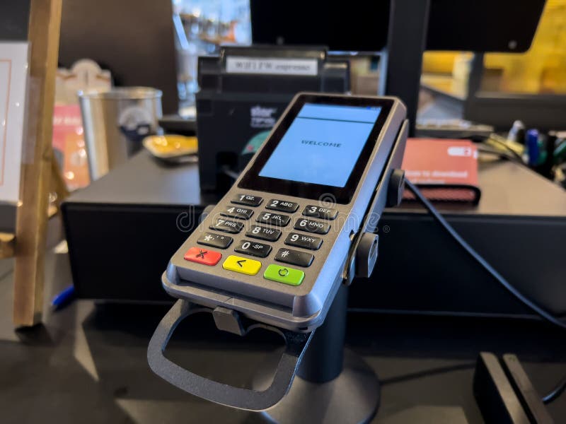 Selective Focus on a Card Reader Terminal Inside a Local Cafe Stock ...