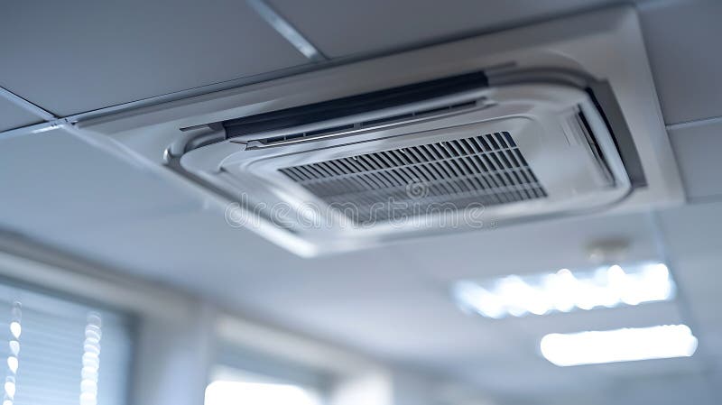 Selective Focus on Cassette Type Air Conditioner Mounted on Ceiling ...