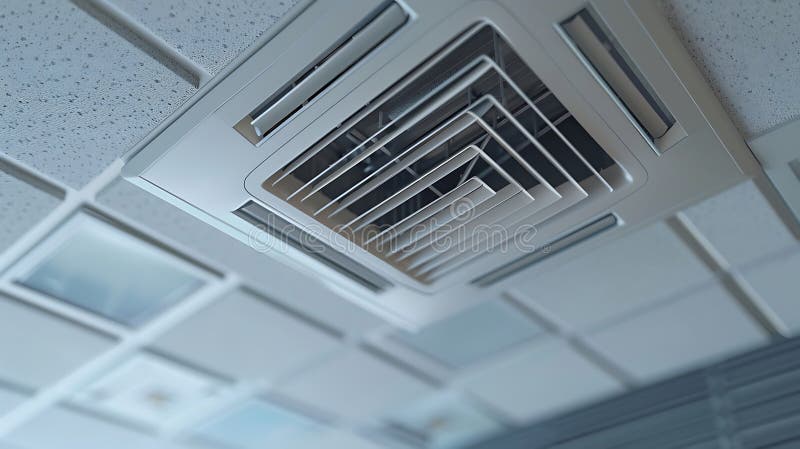 Selective Focus on Cassette Type Air Conditioner Mounted on Ceiling ...