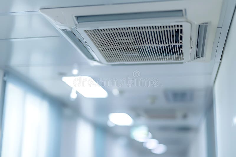 Selective Focus on Cassette Type Air Conditioner Mounted on Ceiling ...