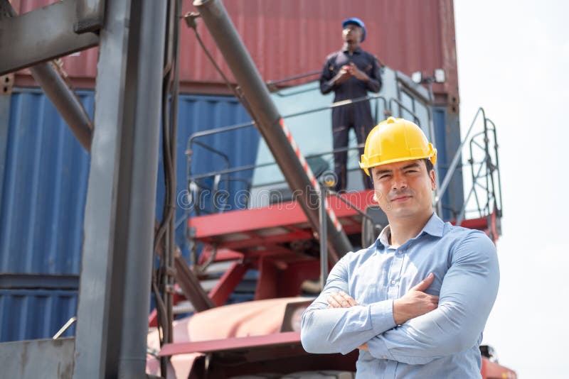 Selective Focus at Caucasian Freight Supervisor Logistic Worker Wearing ...