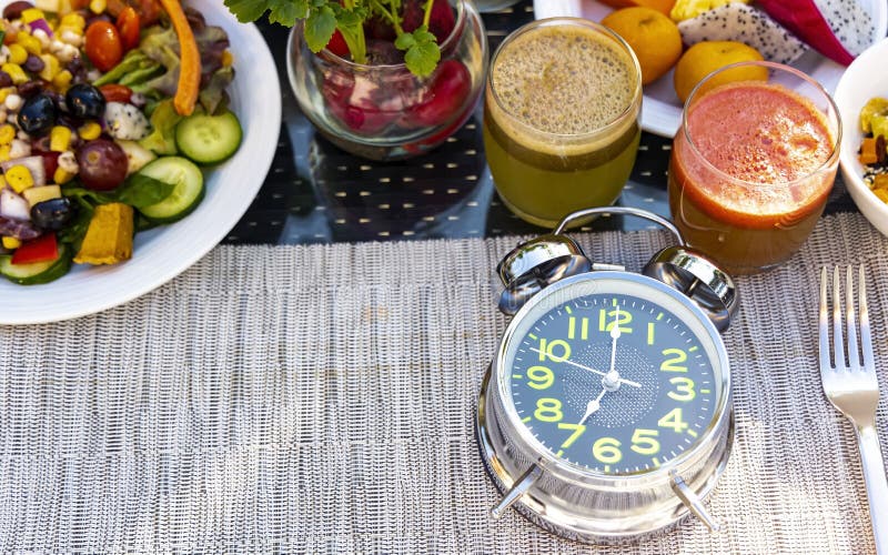Selective Focus of the Clock with a Breakfast in the Morning As Diet ...