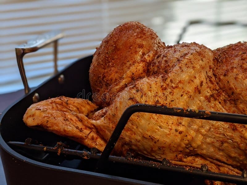 Selective Focus on a Seasoned and Rubbed Down Turkey that Has Been ...