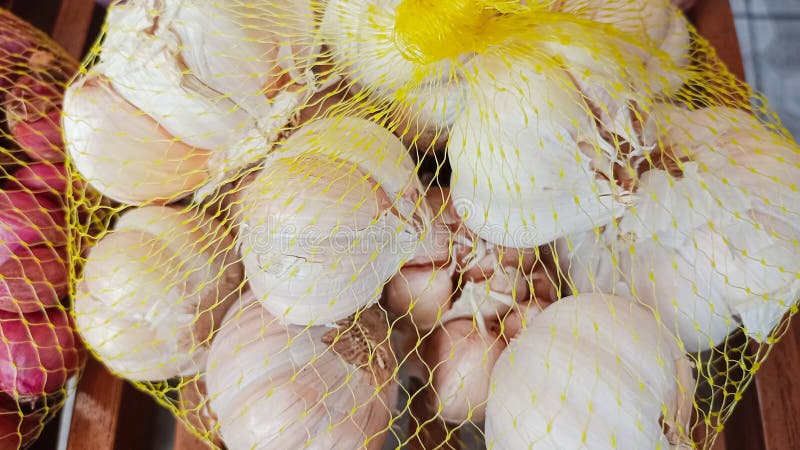 Selective Focus Close Up of White Onion Inside Net Bag Stock Image ...