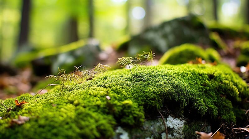 Selective Focus of a Clump of Green Moss Covering a Rock in the Forest ...