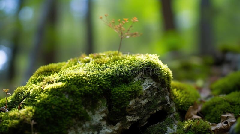 Selective Focus of a Clump of Green Moss Covering a Rock in the Forest ...