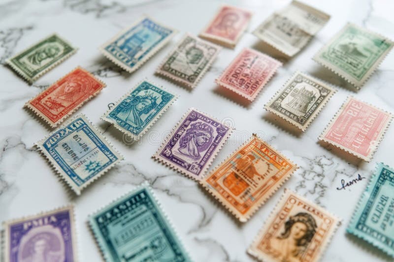 Selective Focus on a Collection of Fictional Used Postage Postmarks and ...