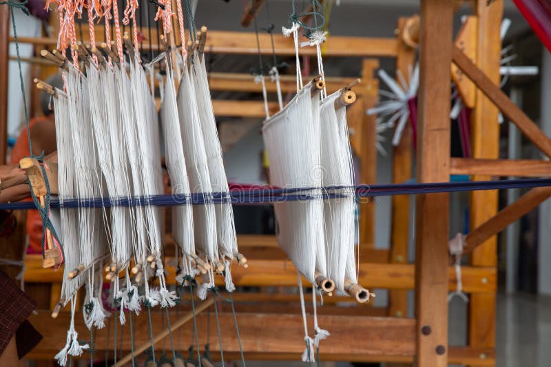 Selective Focus of Cotton Thread on Weaver Machine. Thai Cotton ...