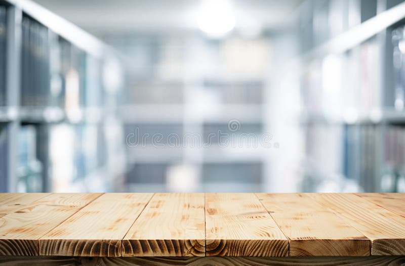Selective Focus of Wood Table Top on Blur Product Shelf in Supermarket ...