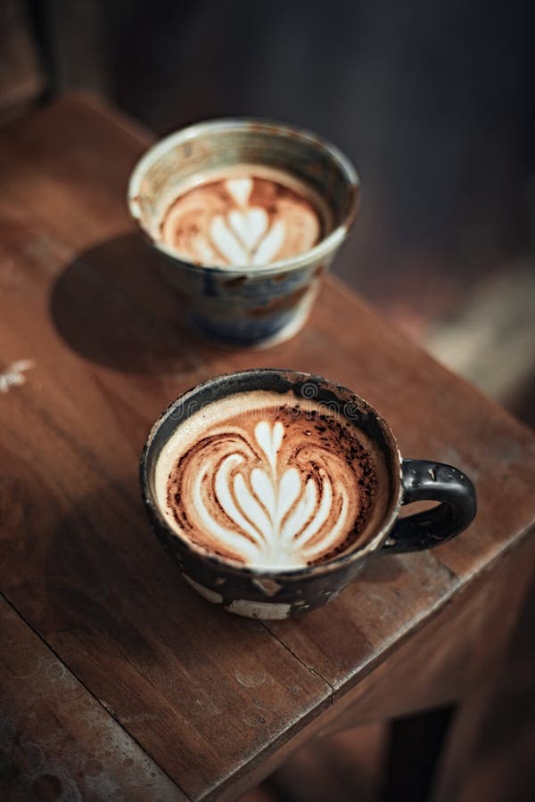 Selective Focus Cup of Hot Latte Art Coffee Stock Photo - Image of ...
