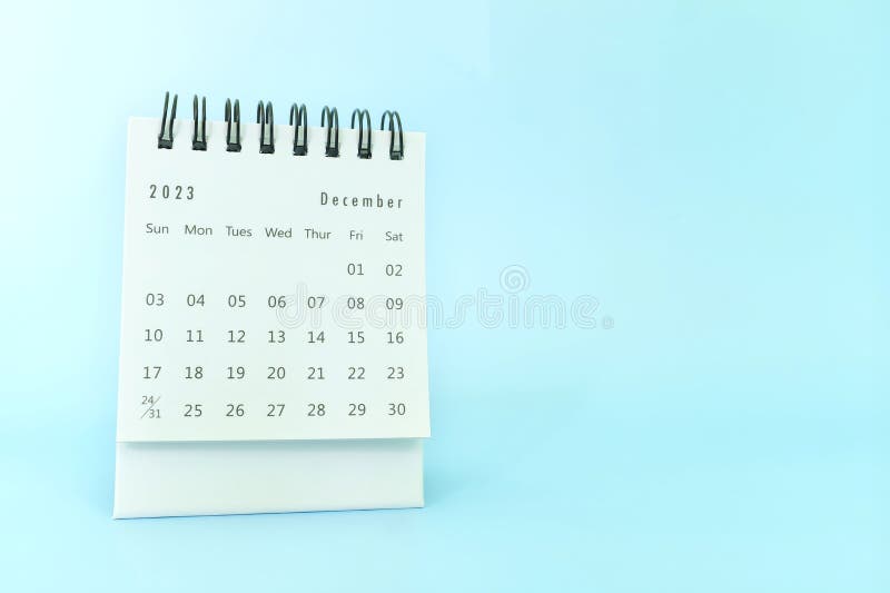 December 2023 Calendar with Ornament Icon Isolated on Blue Background ...