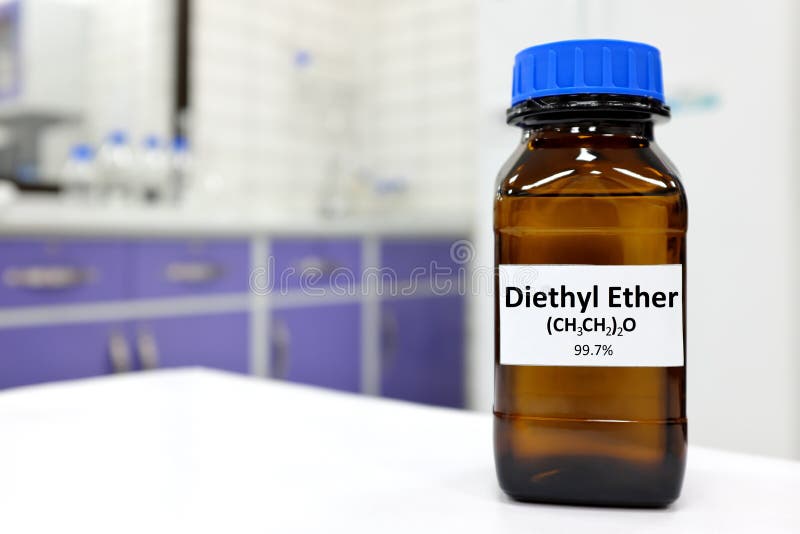 Selective Focus of Diethyl Ether Liquid Chemical Compound in Dark Glass ...