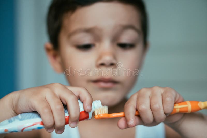 Selective Focus of Diligent Boy Applying Stock Photo - Image of child ...