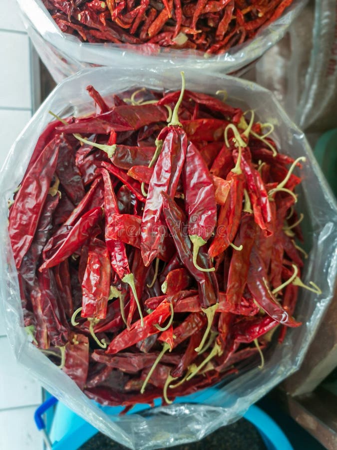 Selective Focus Dried Red Chilli Pepper on Plastic Bag. Stock Photo ...