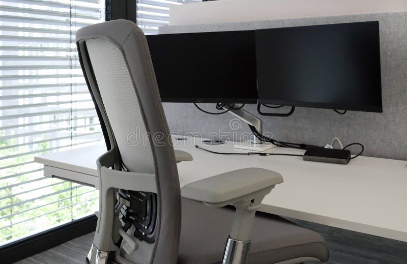 Selective Focus in an Empty Office with a Desk and Monitors Stock Image ...