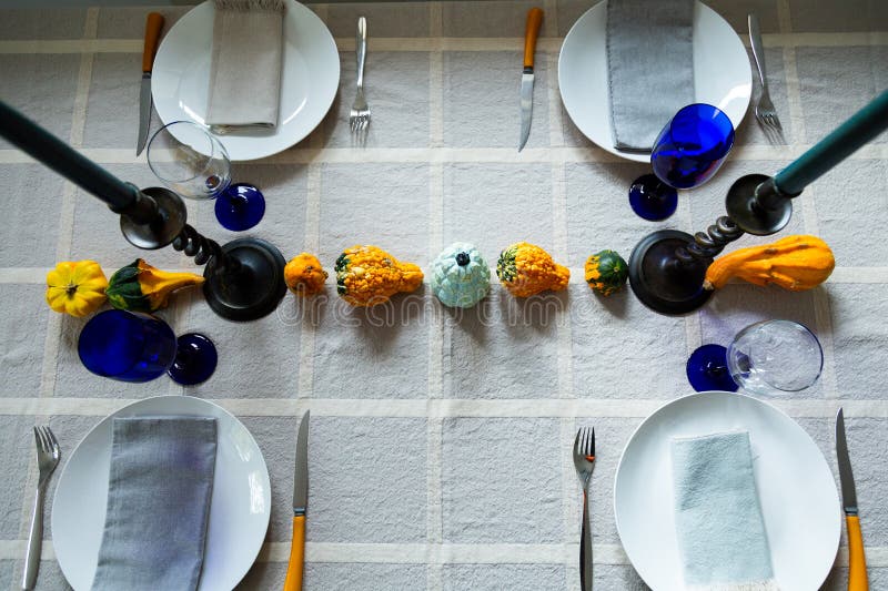 Selective Focus Flat Lay View of Pretty Thanksgiving Table Display with ...