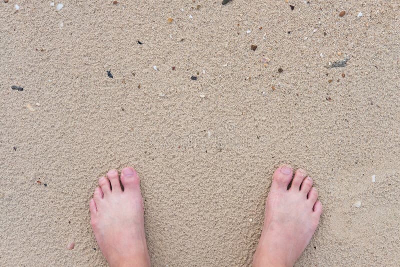Selective Focus at Foot. Top View of Human Barefoot Standing on the ...